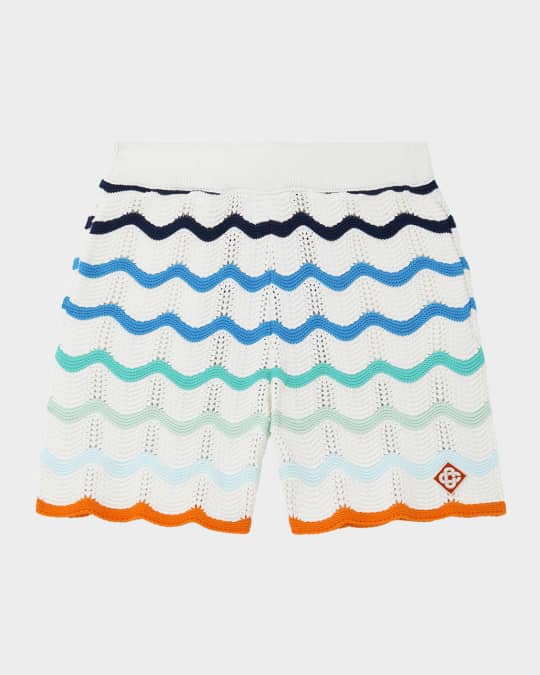 CASABLANCA Men's Gradient Wave Crochet Shorts | Neiman Marcus