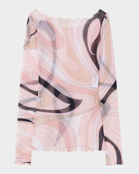 Pucci Boat-Neck Marmo-Print Mesh T-Shirt | Neiman Marcus