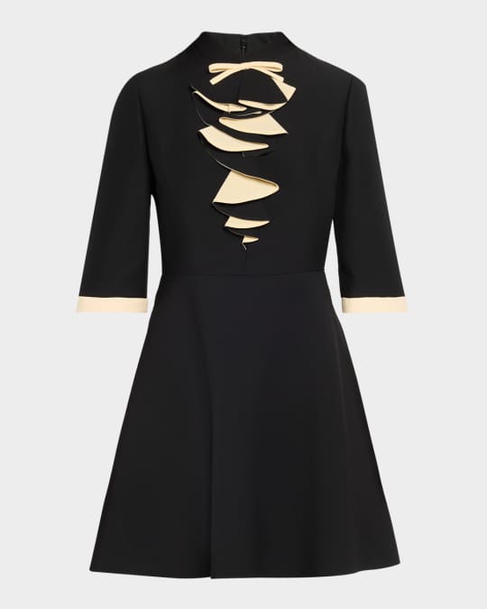 Valentino Garavani Ruffle Bust 3/4-Sleeve Mini Dress | Neiman Marcus