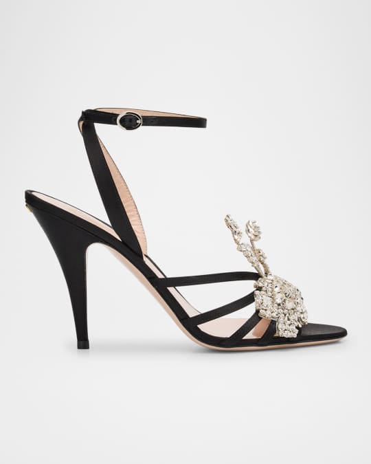 Valentino Garavani Ladycrush Strass Flower Ankle-Strap Sandals | Neiman ...