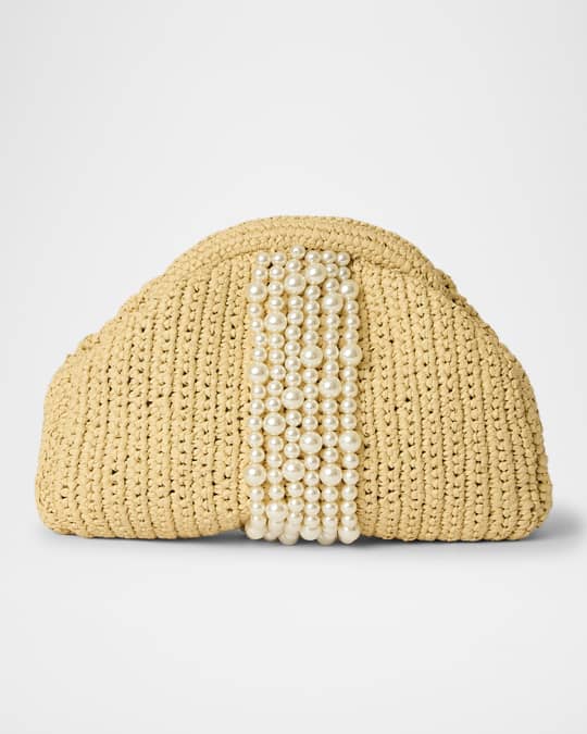BTB Los Angeles Mimosa Pearly Straw Clutch Bag | Neiman Marcus