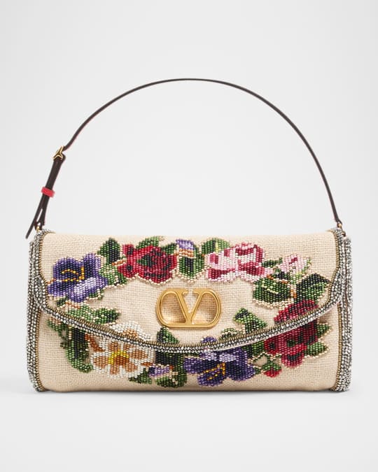 Valentino Garavani Vain Floral Beaded Shoulder Bag | Neiman Marcus