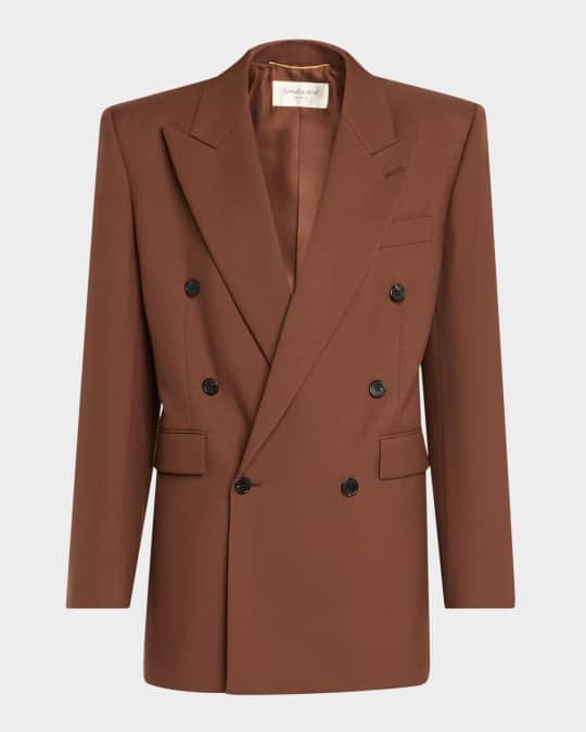 Saint Laurent Double-Breasted Strong-Shoulder Blazer | Neiman Marcus