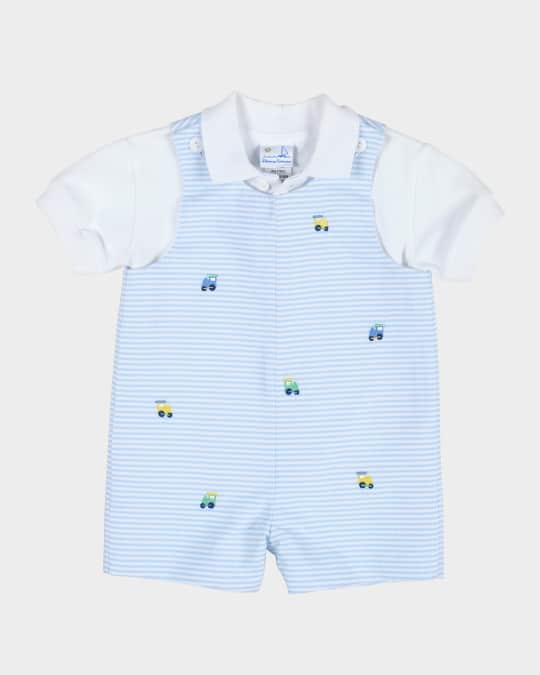Florence Eiseman Boy's Striped Embroidered Trains Shortall W/ Polo ...
