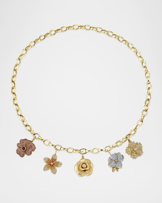 Sydney Evan Multi Rose Charm Necklace | Neiman Marcus