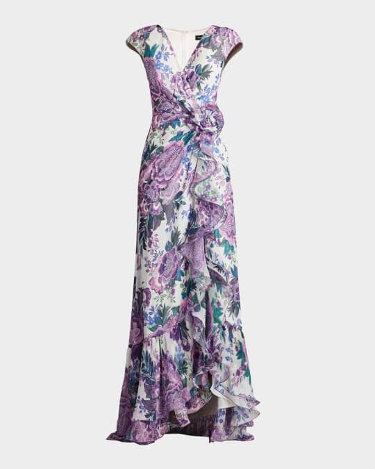 Tadashi Shoji Floral-Print Ruffle Gown | Neiman Marcus
