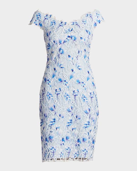 Tadashi Shoji Off-Shoulder Floral Lace Dress | Neiman Marcus