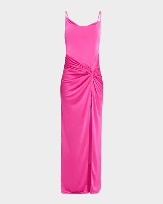 BCBGMAXAZRIA Sleeveless Cowl-Neck Draped Twist Gown | Neiman Marcus