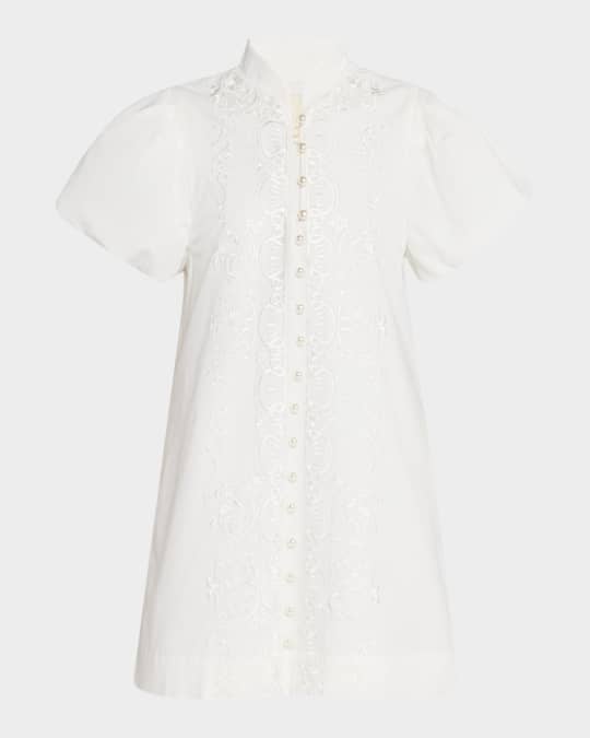 Mestiza New York Elliana Embroidered Puff-Sleeve Mini Dress | Neiman Marcus