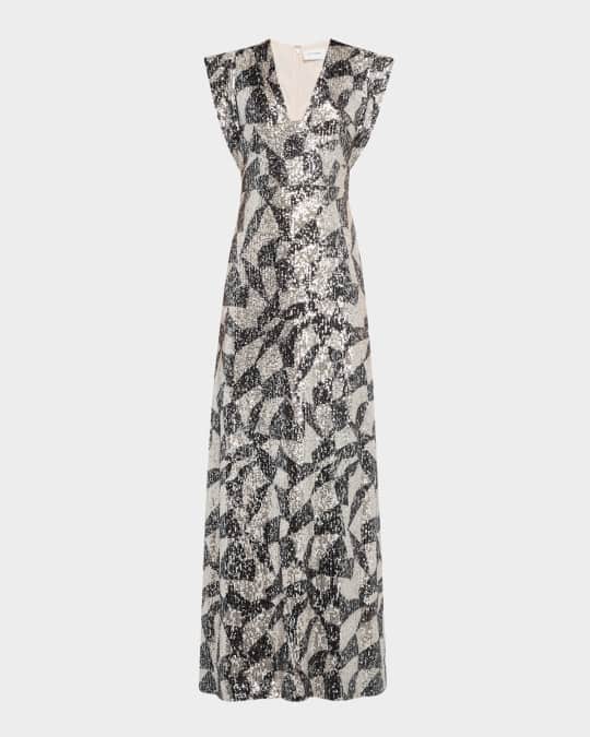 St. John Cubist Geo Stretch Paillette Gown | Neiman Marcus