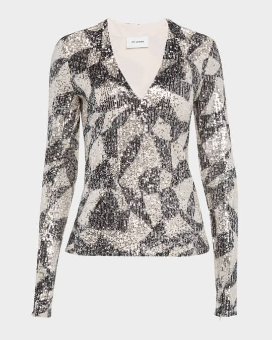 St. John Cubist Geo Stretch Paillette Top | Neiman Marcus