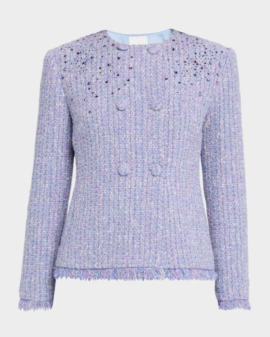 St. John Embellished Metallic Tweed Double-Breasted Jacket | Neiman Marcus
