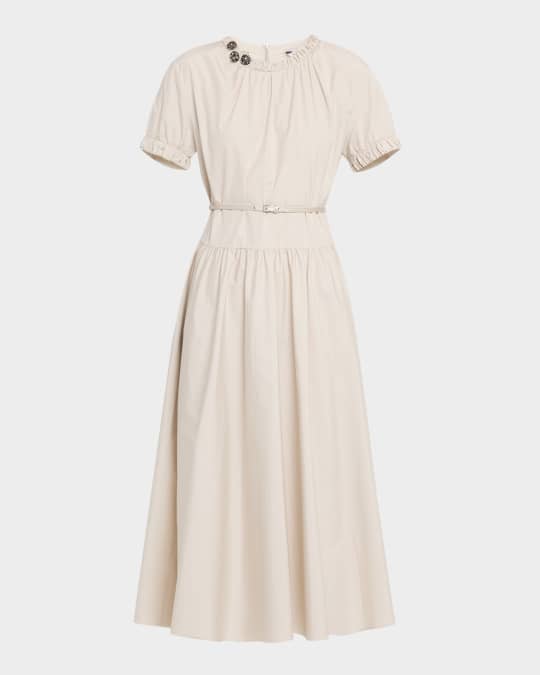 Max Mara Terry Crystal Short-Sleeve Belted Midi Dress | Neiman Marcus