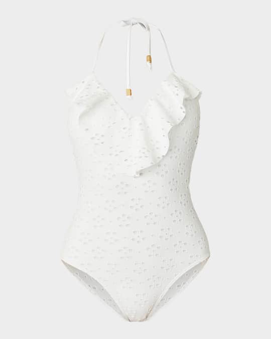 Shoshanna Eyelet Ruffle One-Piece Swimsuit | Neiman Marcus