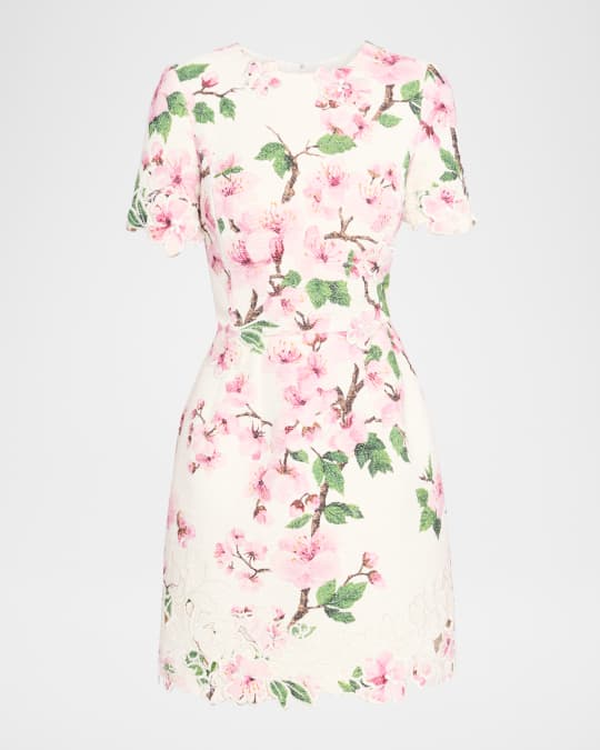 Oscar de la Renta Floral Embroidered Tweed Mini Dress | Neiman Marcus