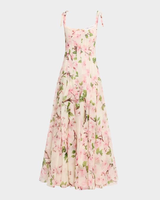 Oscar de la Renta Pleated Cherry Blossom Organza Gown | Neiman Marcus
