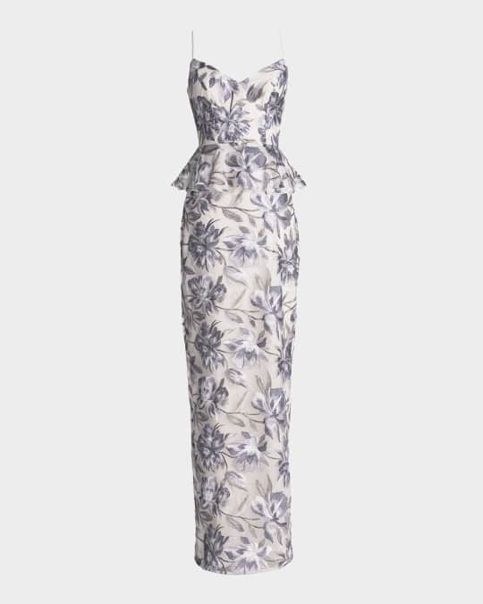 Dress the Population Black Label Akiah Floral-Embroidered Peplum Gown ...