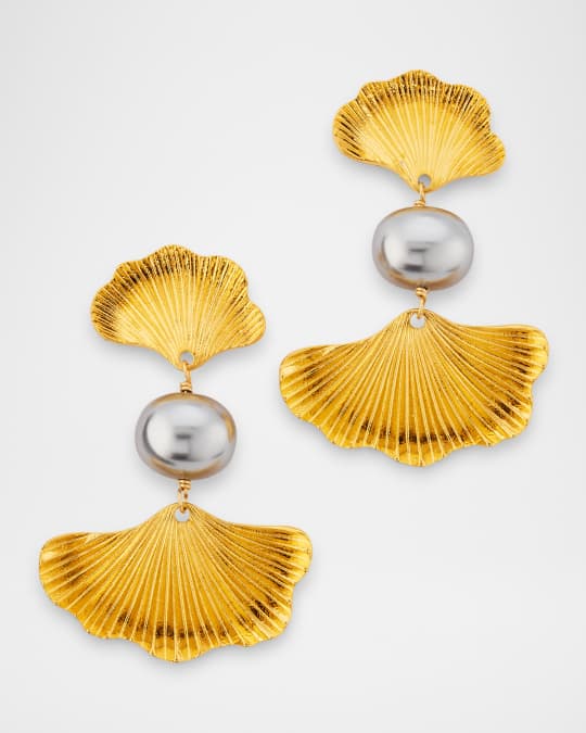 Devon Leigh Double Fan Pearl Shell Earrings | Neiman Marcus