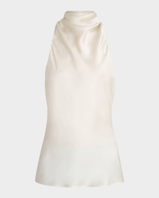 Balmain Crepe Satin Halter Cowl-Neck Top | Neiman Marcus