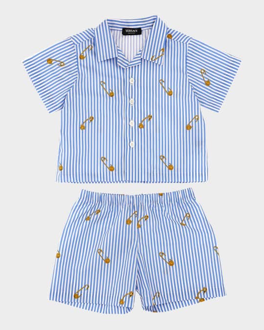 Versace Boy's Striped Medusa Pin Poplin Top & Bottom Set, Size 6M-18M ...