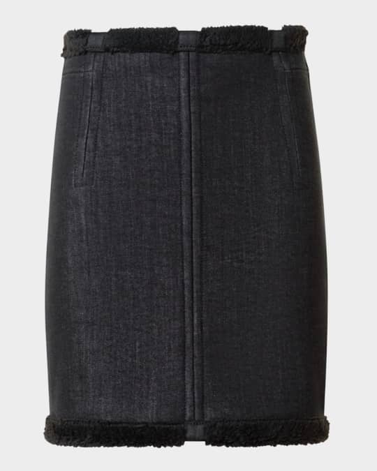Akris punto Denim Mini Skirt with Faux Fur Bonding | Neiman Marcus