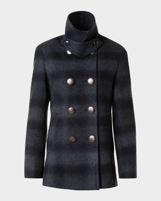 Akris punto Blurred Check Brushed Wool Peacoat | Neiman Marcus