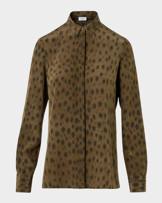 Akris punto Leopard-Print Silk Crepe De Chine Blouse | Neiman Marcus