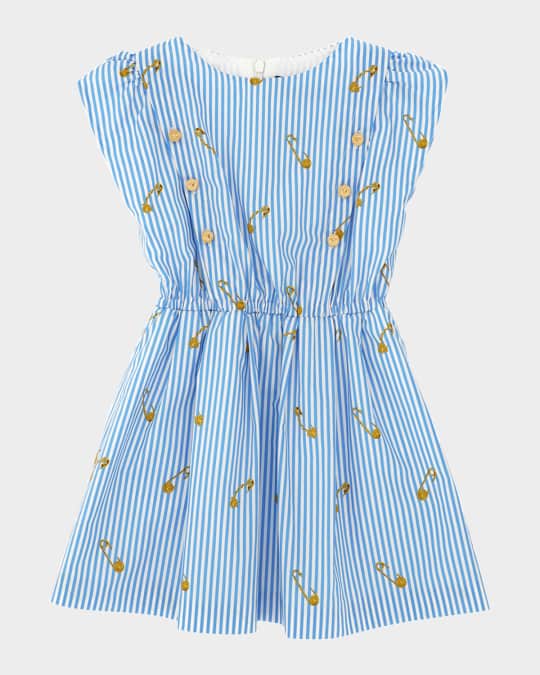 Versace Girl's Pinstripe Paperclip-Print Dress, Size 2-5 | Neiman Marcus