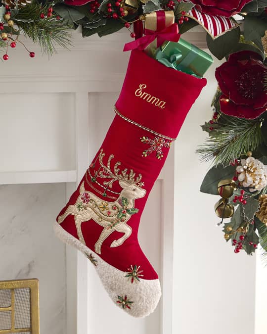 Neiman Marcus Beaded Classic Christmas Reindeer Stocking | Neiman Marcus