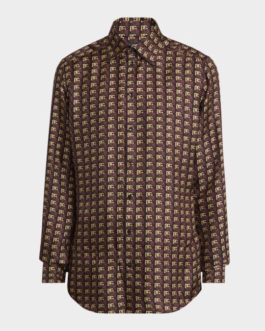 Dolce&Gabbana Men's Silk Allover DG Logo Sport Shirt | Neiman Marcus