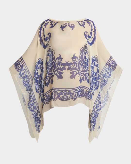 Etro Floral Printed Silk Poncho | Neiman Marcus