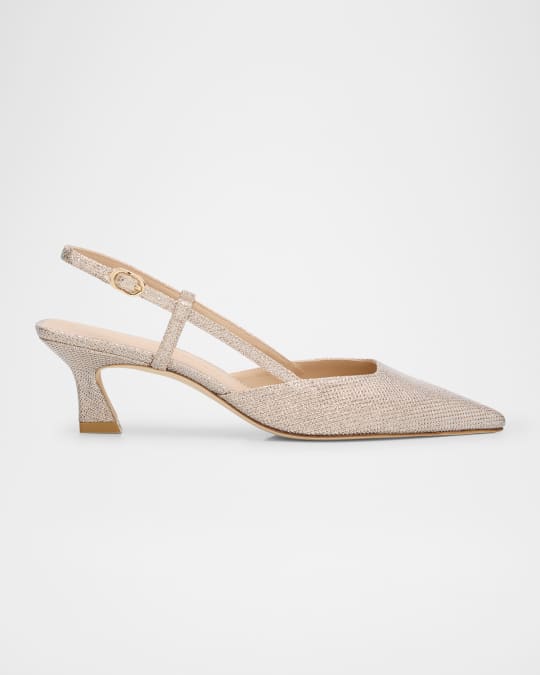 Stuart Weitzman Vinnie Metallic Kitten Slingback Pumps | Neiman Marcus