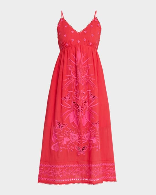 Johnny Was Cleo Eyelet Embroidered Empire Midi Dress | Neiman Marcus