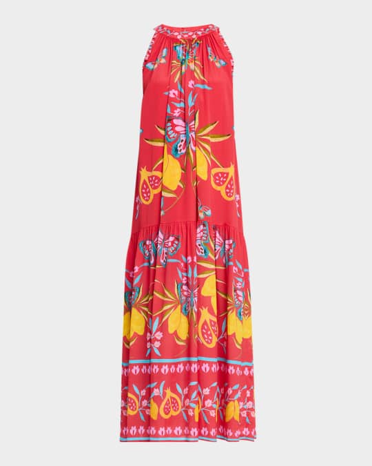 Johnny Was Ruthie Sleeveless Floral-Print Silk Midi Dress | Neiman Marcus