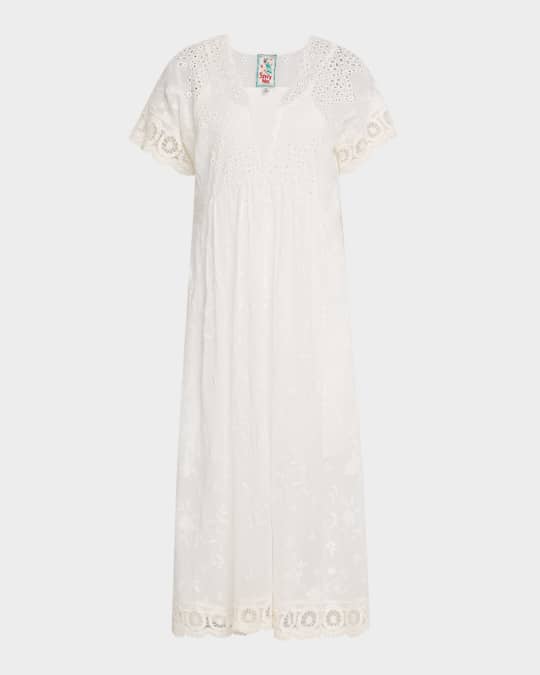 Johnny Was Pina Scalloped Eyelet Embroidered Midi Dress | Neiman Marcus