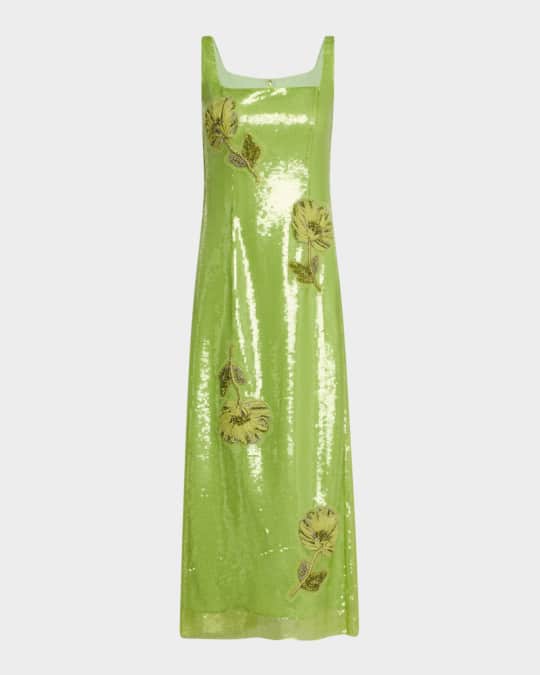 Huishan Zhang Marylin Crystal Flower Sequined Midi Dress | Neiman Marcus