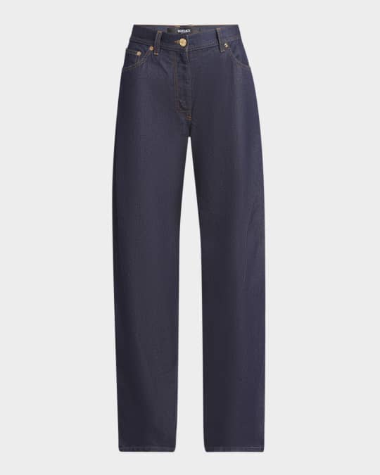 Versace High-Rise Indaco Dark Wash Denim Barrel-Leg Pants | Neiman Marcus