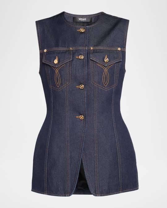 Versace Denim SIngle-Breasted Vest | Neiman Marcus