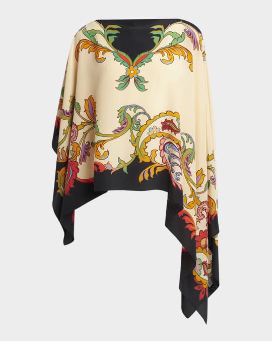 Etro Asymmetric Printed Silk Poncho | Neiman Marcus