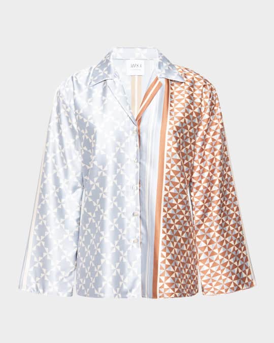 MISA Los Angeles Checkered Tile Isme Button-Front Shirt | Neiman Marcus