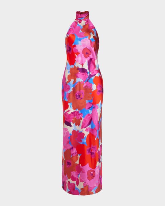 Ramy Brook Tatiana Floral-Print Halter Column Gown | Neiman Marcus