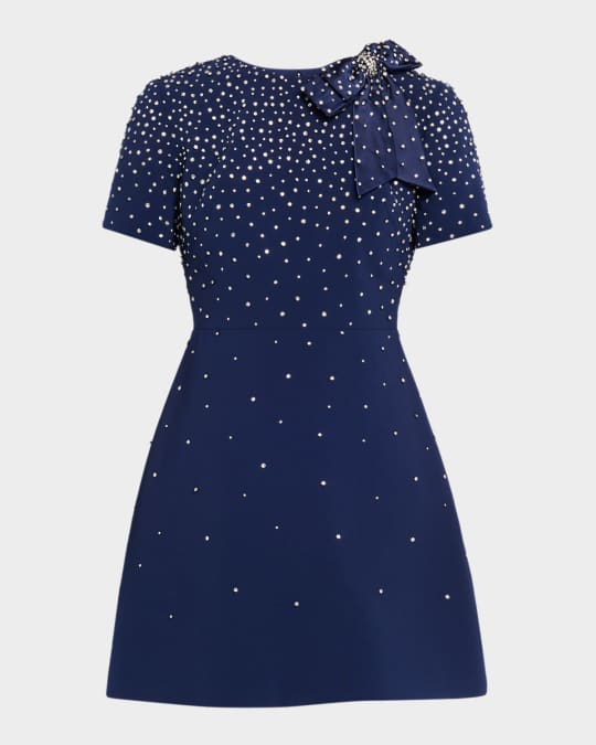Carolina Herrera Crystal Bow Short-Sleeve Mini Dress | Neiman Marcus