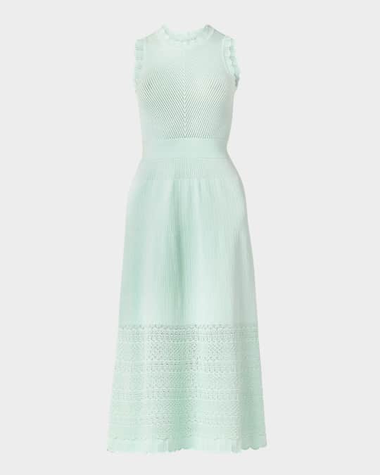 Shoshanna Brooke Scalloped Pointelle-Knit Midi Dress | Neiman Marcus