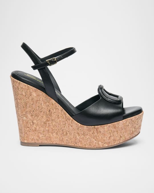 Santoni Nizza Leather Buckle Wedge Platforms | Neiman Marcus