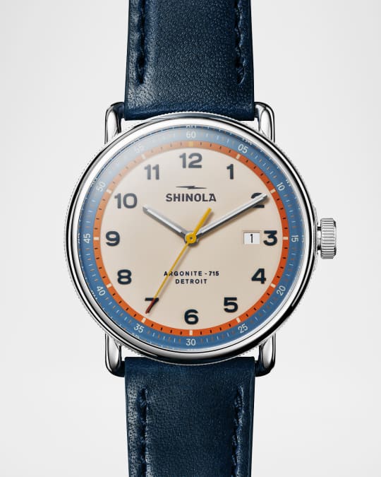 Shinola Canfield Model C56 Leather-Strap Watch, 43mm | Neiman Marcus