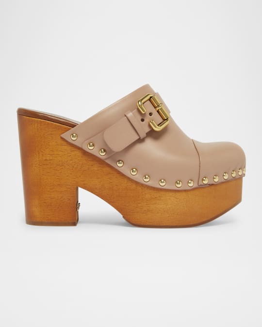 Chloe Jeannette Leather Platform Clogs | Neiman Marcus