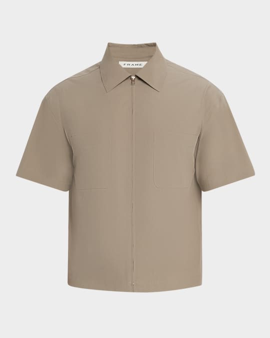 FRAME Men's Light Poplin Zip Shirt | Neiman Marcus