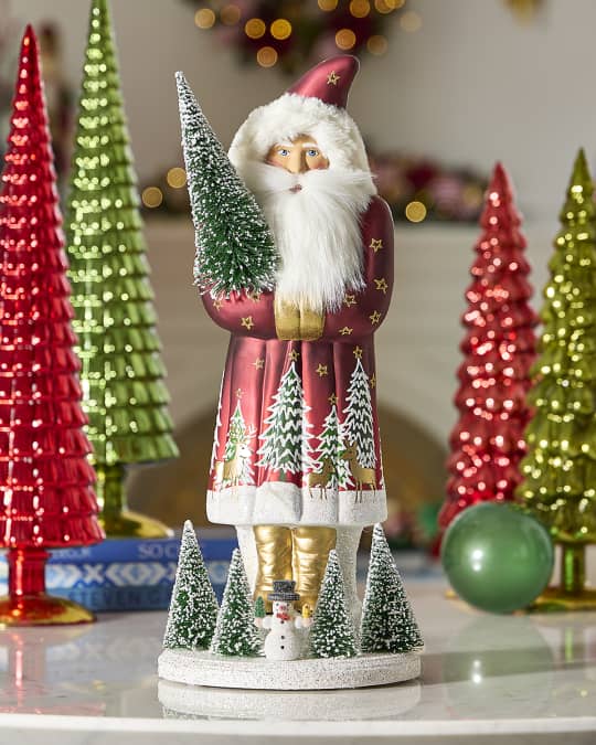 Neiman Marcus Burgundy Santa with Gold Deers | Neiman Marcus