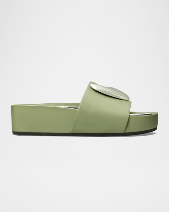 Tory Burch Patos Bean Shiny Leather Platform Slide Sandals | Neiman Marcus