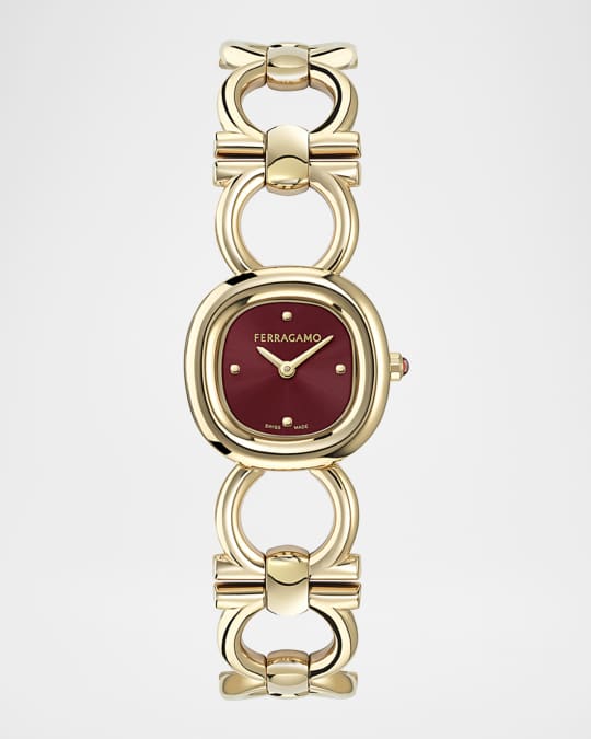Ferragamo Double Gancini 25MM IP Yellow Gold Bracelet Watch | Neiman Marcus